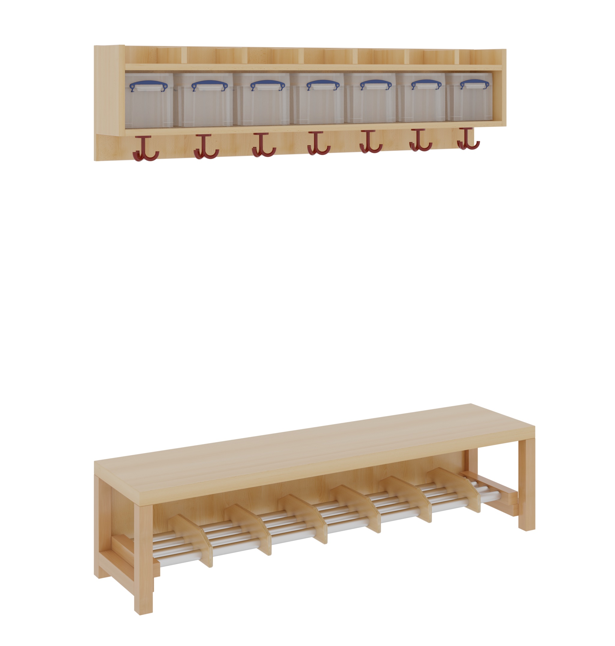 Kita Garderobe mit Ablage, Boxen und Facheinteilung | Niesky Möbelshop